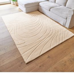 Teppich ANDIAMO "Dale", beige, B:160cm H:10mm L:230cm, Obermaterial: 100% Polyester, Teppiche, Uni Farben, Hoch-Tief-Struktur, Carving-Effekt, Wohnzimmer