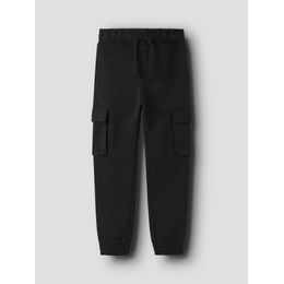 Sweathose name it "NKMOLLIE CARGO PANT BRU NOOS", Jungen, Gr. 140, N-Gr, schwarz, Sweatware, Obermaterial: 60% Baumwolle, 40% Polyester, unifarben, loose fit normal, Hosen