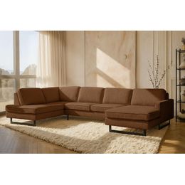 Wohnlandschaft Places of Style, B:350cm H:85cm T:206cmbrick rot, 100% Polyester, Sofas, "Pinto, 350 cm, U-Form, XXL, mit Ottomanen", Cord, Chenille,