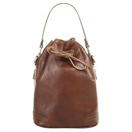 Pike Umhängetasche PIKÉ, Damen, Gr. B/H/T: 30cm x 24cm x 18cm onesize, braun, Leder, unifarben, Taschen Beuteltasche, echt Leder, Made in Italy
