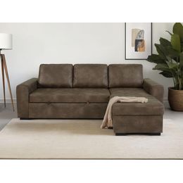 Ecksofa TRENDS BY HG, B:245cm H:85cm T:155cmd426 tobago 12 light braun, 100% Polyester, Wohnzimmer, Sofas, "Poll L-Form, B: 245 cm", mit Bettfunktion