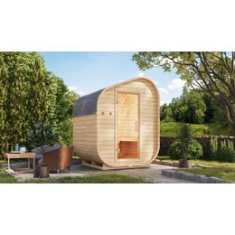 Saunahaus Karibu, beige (naturbelassen), Saunaofen, externe Steuerung, 9 kW, Saunen, Ofen 9 kW integr. Strg