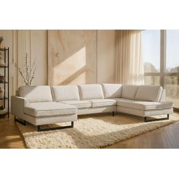 Wohnlandschaft Places of Style, B:350cm H:85cm T:206cmcreme, 100% Polyester, Sofas, "Pinto, 350 cm, U-Form, XXL, mit Ottomanen", Cord, Chenille,