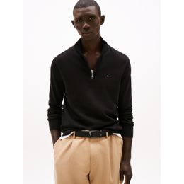 Troyer Tommy Hilfiger "ESSENTIAL COTTON ZIP MOCK", Herren, Gr. 3XL, schwarz, Strick, Obermaterial: 100% Baumwolle, Pullover