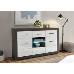 Sideboard Inosign "Etero", grau (schwarz concret, weiß mdf hochglanz, applikation schwarz concret), B:164cm H:97cm T:42cm, Sideboards, Sideboard, Breite 164 cm