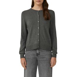 Strickjacke s.Oliver, Damen, Gr. 46, grau (dunkelgrau), Strick, Obermaterial: 72% Viskose, 28% Polyester, unifarben, regular fit normal, Rundhals, gerader Abschluss, Strickjacken, mit Knopfleiste