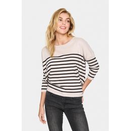 Strickpullover Saint Tropez "MilaSZ R-neck Stripe", Damen, Gr. S, beige (gray morn mila stripe), Feinstrick, Obermaterial: 80% Viskose, 20% Polyacryl, gestreift, bequem normal, Rundhals, Pullover, Oversize Fit, Feinstrick, Viskosemischung