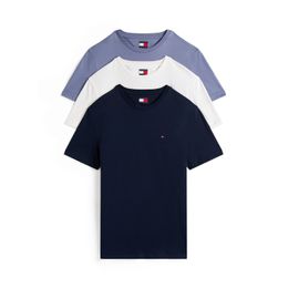 T-Shirt Tommy Jeans "TJM XSLIM 3 PACK TEE", Herren, Gr. S, blau (ecru, schwarz night navy, blau moment), Single Jersey, Obermaterial: 100% Baumwolle, unifarben, slim fit normal, Rundhals, eingesetzt abgesteppte Kante, Shirts, Mit Rundhalsausschnitt