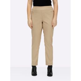 Schlupfhose Casual Looks, Damen, Gr. 195, Extrakurzgrößen, beige (sand), 65% Baumwolle, 33% Polyester, 2% Elasthan, unifarben, lang, Hosen
