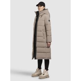 Steppmantel Khujo "DEVION", Damen, Gr. L, beige (graubeige), 85% Polyester, 15% Baumwolle, unifarben, regular fit knielang, eingesetzt Rippbündchen mit Windstopper, Mäntel