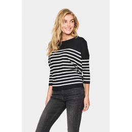 Strickpullover Saint Tropez "MilaSZ R-neck Stripe", Damen, Gr. XXL, schwarz (schwarz mila stripe), Feinstrick, Obermaterial: 80% Viskose, 20% Polyacryl, gestreift, bequem normal, Rundhals, Pullover, Oversize Fit, Feinstrick, Viskosemischung