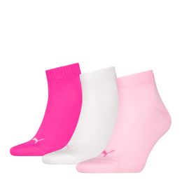 Kurzsocken Puma "Puma UNISEX QUARTER PLAIN 3P", Herren, Gr. 35-38, rosa (pink lady, atmungsaktiv), Baumwollmischung, elastisch, Socken, Atmungsaktiv, Rippenbündchen, weiche Baumwollmischung