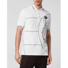 Poloshirt Plein Sport "Tiger", Herren, Gr. L, schwarz-weiß (0102, weiß, schwarz), Obermaterial: 100% Baumwolle, Shirts