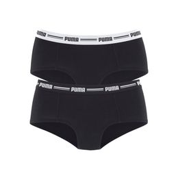 Panty Puma "Puma WOMEN MINI SHORT 2P PACK", Damen, Gr. L, schwarz, Obermaterial: 57% Baumwolle, 38% Modal, 5% Elasthan, bedruckt, unifarben, körpernah, Unterhosen Panty, mit markantem Logo-Bund