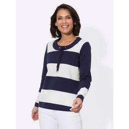 Sweatshirt Casual Looks, Damen, Gr. 42, bunt (marine, ecru, geringelt), 50% Baumwolle, 50% Polyester, gemustert, gestreift, mehrfarbig, Rundhals, Sweatshirts