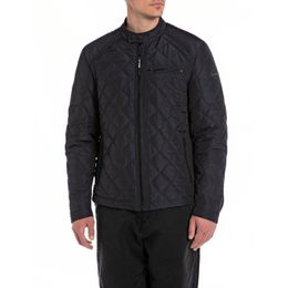 Steppjacke Replay "Saber Mid", Herren, Gr. XL, blau (tiefblau), Obermaterial: 100% Polyester, unifarben, normal, mit Reißverschluss, Jacken Langjacke, mit kurzem Stehkragen