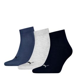 Kurzsocken Puma "Puma UNISEX QUARTER PLAIN 3P", Herren, Gr. 39-42, blau (navy, grau, nightshadow blau), Baumwollmischung, elastisch, Socken, Atmungsaktiv, Rippenbündchen, weiche Baumwollmischung