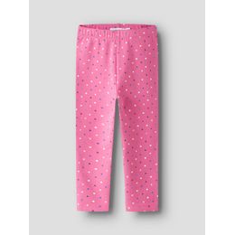 Leggings name it "NMFOEANA SWEAT LEGGING BRU PB", Mädchen, Gr. 128, N-Gr, rosa (pink power), Web, Obermaterial: 95% Baumwolle, 5% Elasthan, bedruckt, regular fit knöchellang, Hosen