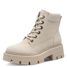 Tamaris Damen Schn&uuml;rboots, Gr. 39beige, Lederimitat, Textil, unifarben, Schuhe, Blockabsatz, Schn&uuml;rstiefelette mit gl&auml;nzenden Strasssteinen besetzt