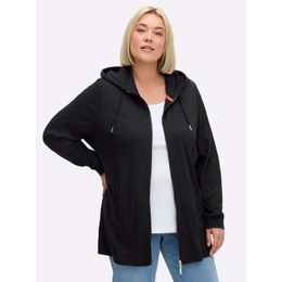 sheego Damen Sweatjacke mit Kapuze, schwarz, Größe 40/42