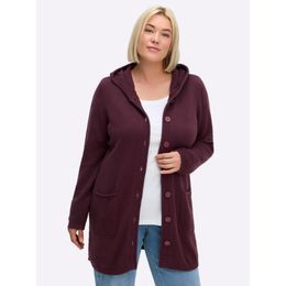 sheego Damen Strickjacke mit Kapuze, burgund, Größe 44/46