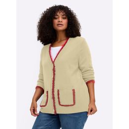 sheego Gro&szlig;e Gr&ouml;&szlig;en Strickjacke mit Flauschgarn-Kanten, sand-kirsche, Gr&ouml;&szlig;e 44/46 - Damen