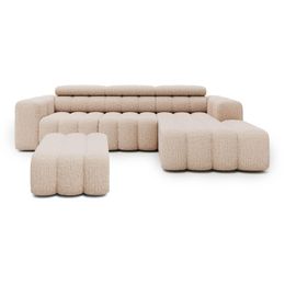 Ecksofa Ottomane rechts mit Hocker Chenille 289x188x78 beige KONSTANTIN