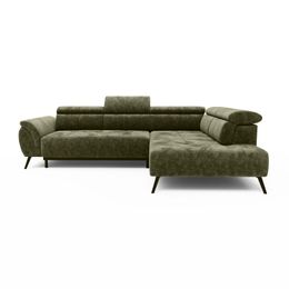 Ecksofa Ottomane rechts Chenille 284x208x79 grün VALENTINA