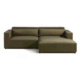 Ecksofa Ottomane rechts Cord Velours 266x150x80 grün FINN