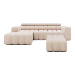 Ecksofa Ottomane links mit Hocker Chenille 289x188x78 beige KONSTANTIN