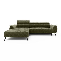 Ecksofa Ottomane rechts Chenille 286x184x79 grün VALENTINA