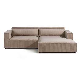 Ecksofa Ottomane rechts Cord Velours 266x150x80 beige FINN