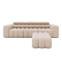 Sofa 3-Sitzer mit Hocker Chenille 289x113x78 beige KONSTANTIN