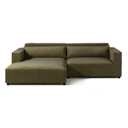 Ecksofa Ottomane links Cord Velours 266x150x80 grün FINN