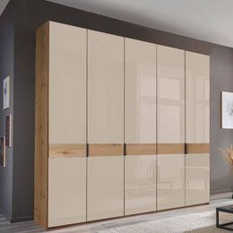 Pharao24.de Drehtürenschrank Schlafzimmerschrank in Champagner und Eiche Bianco