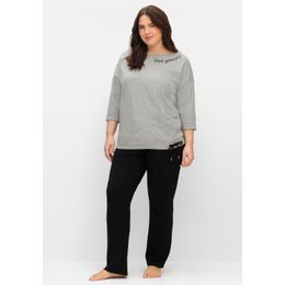 sheego Damen Oversize-Shirt mit Wordingprint, grau meliert, Gr&ouml;&szlig;e 52/54