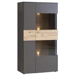 FORTE Highboard Vitrine COMO Verglasung rechts Optik Grau / Planked Eiche