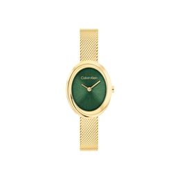 Quarzuhr Calvin Klein "Twisted Bezel", goldfarben, grün, Armbanduhren, Damen, Armbanduhr, Damenuhr, Edelstahlarmband, analog