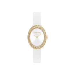 Quarzuhr Calvin Klein "Twisted Bezel", weiß, goldfarben, Armbanduhren, Damen, Armbanduhr, Damenuhr, Lederarmband, analog, Glaskristalle