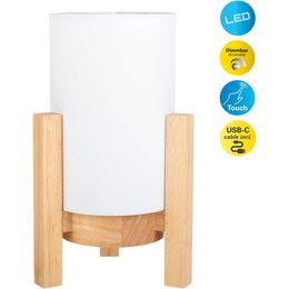Näve NÄVE LED Tischleuchte "Madita", beige (natur), 1, Ø 12cm H: 25cm, 1 Stk., Leuchten, Akkubetrieb, inkl. USB-C-Kabel, Holzgestell, Textilschirm, dimmbar