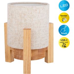 Näve NÄVE LED Tischleuchte "Madita", beige (natur), 1, Ø 12cm H: 19cm, 1 Stk., Leuchten, Akkubetrieb, inkl. USB-C-Kabel, Holzgestell, Textilschirm, dimmbar