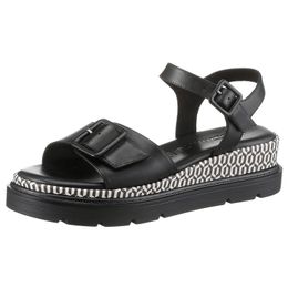 Keilsandalette Tamaris, Damen, Gr. 38, schwarz, Leder, unifarben, Schuhe, Riemchensandale, Sommerschuh mit Muster am Plateau