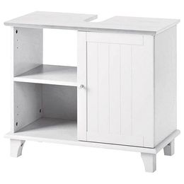 Waschbeckenunterschrank Welltime "Venezia Landhaus", weiß, B:63cm H:55cm T:33cm, Massivholz, Schränke, Badmöbel, aus massiver Kiefer, Breite 63 cm (ohne Stauraumkisten)