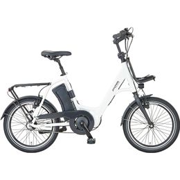 E-Bike Prophete "Urbanicer 3.0" Gr. 46, weiß (weiß, schwarz), Elektrofahrräder, Kinder, 46cm, 20 Zoll (50,80cm), Pedelec, Elektrofahrrad für Damen u. Herren