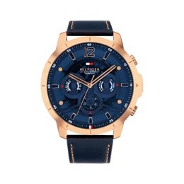 Multifunktionsuhr Tommy Hilfiger "LUCA", blau, roségoldfarben, Armbanduhren, Herren, Quarzuhr, Armbanduhr, Herrenuhr, Lederarmband, analog