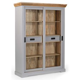 Highboard Home Affaire "Alpinist", grau, natur, B:120cm H:160cm T:40cm, Massivholz, Sideboards, mit 2 Glasschiebetüren, handgefertigt, Unika-Möbel, Breite 120 cm