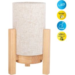 Näve NÄVE LED Tischleuchte "Madita", beige (natur), 1, Ø 12cm H: 25cm, 1 Stk., Leuchten, Akkubetrieb, inkl. USB-C-Kabel, Holzgestell, Textilschirm, dimmbar