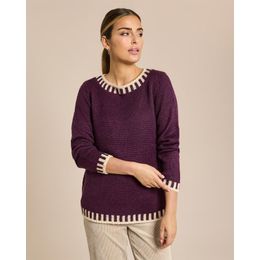 Fiora Blue Grobstrick-Pullover mit Kontrast
