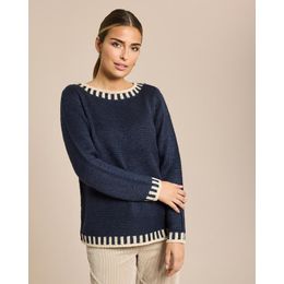 Fiora Blue Grobstrick-Pullover mit Kontrast