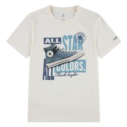 T-Shirt Converse "CNVB PATCHWORK SNEAKER TEE", Mädchen, Gr. 128, egret, Obermaterial: 60% Baumwolle, 40% Polyester, Shirts, für Kinder